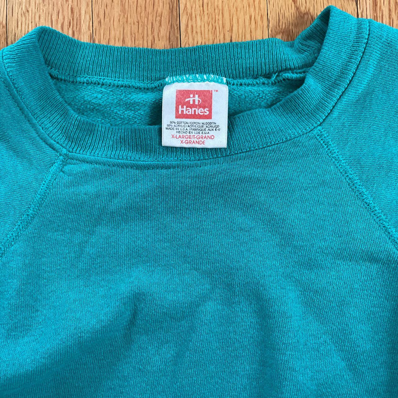 Vintage Hanes crew neck sweatshirt in turquoise,... - Depop