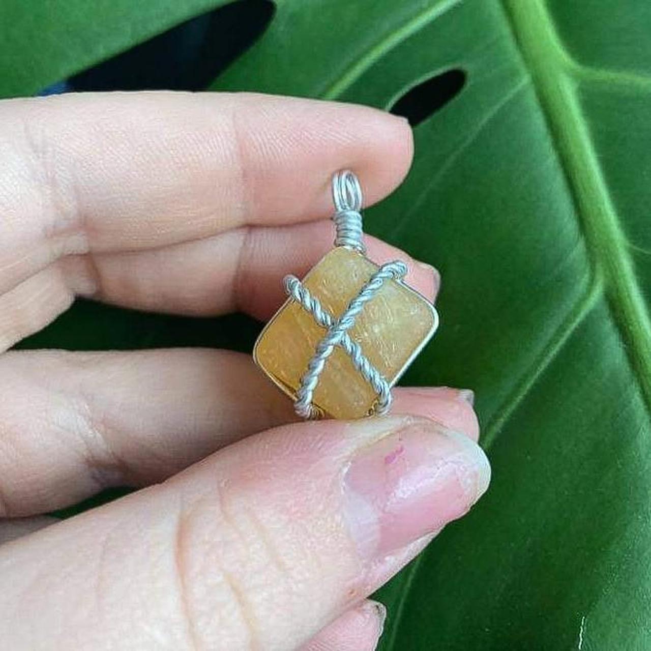 Orange Calcite Cube Wire Wrapped Pendant. Handmade... - Depop