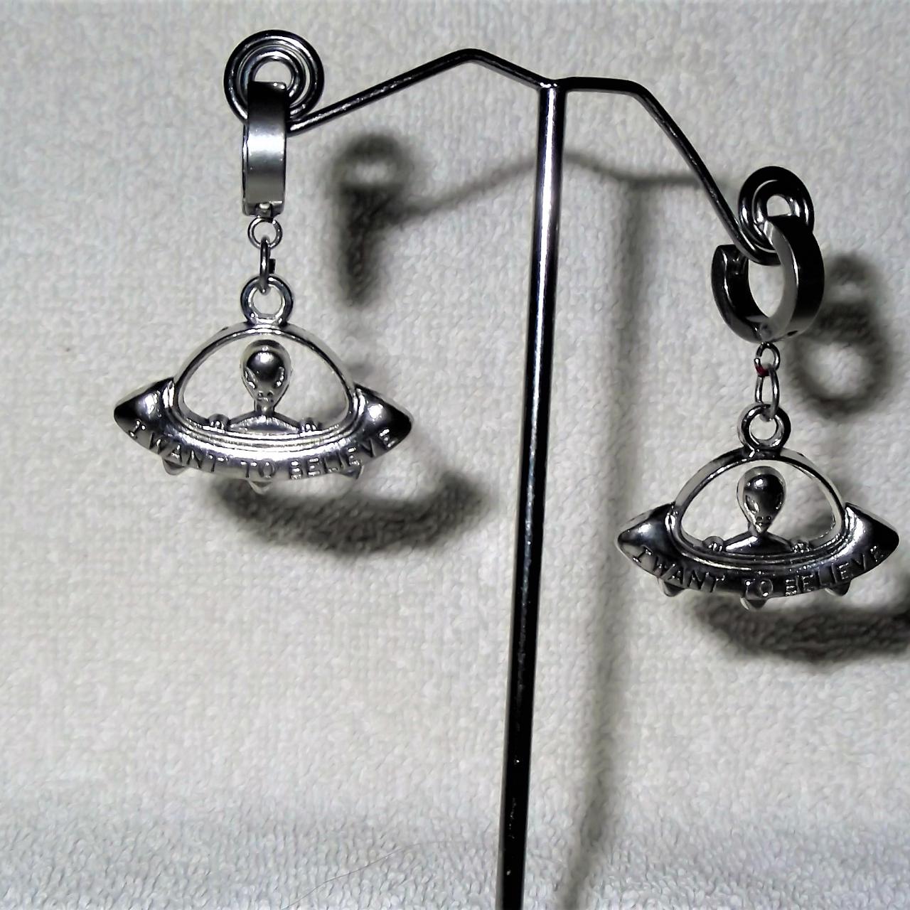 Alien Spaceship UFO Universe Pair of Earrings... - Depop