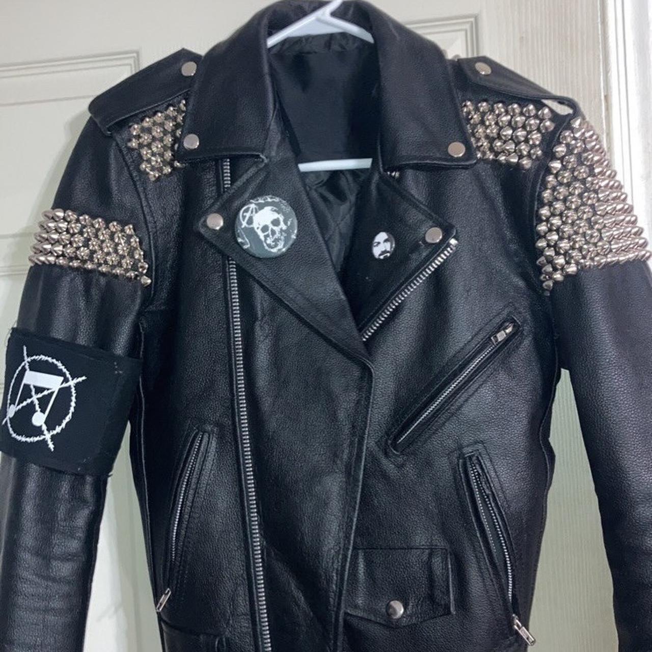 Punk leather jacket, handmade Aus Rotten, discharge... | Depop