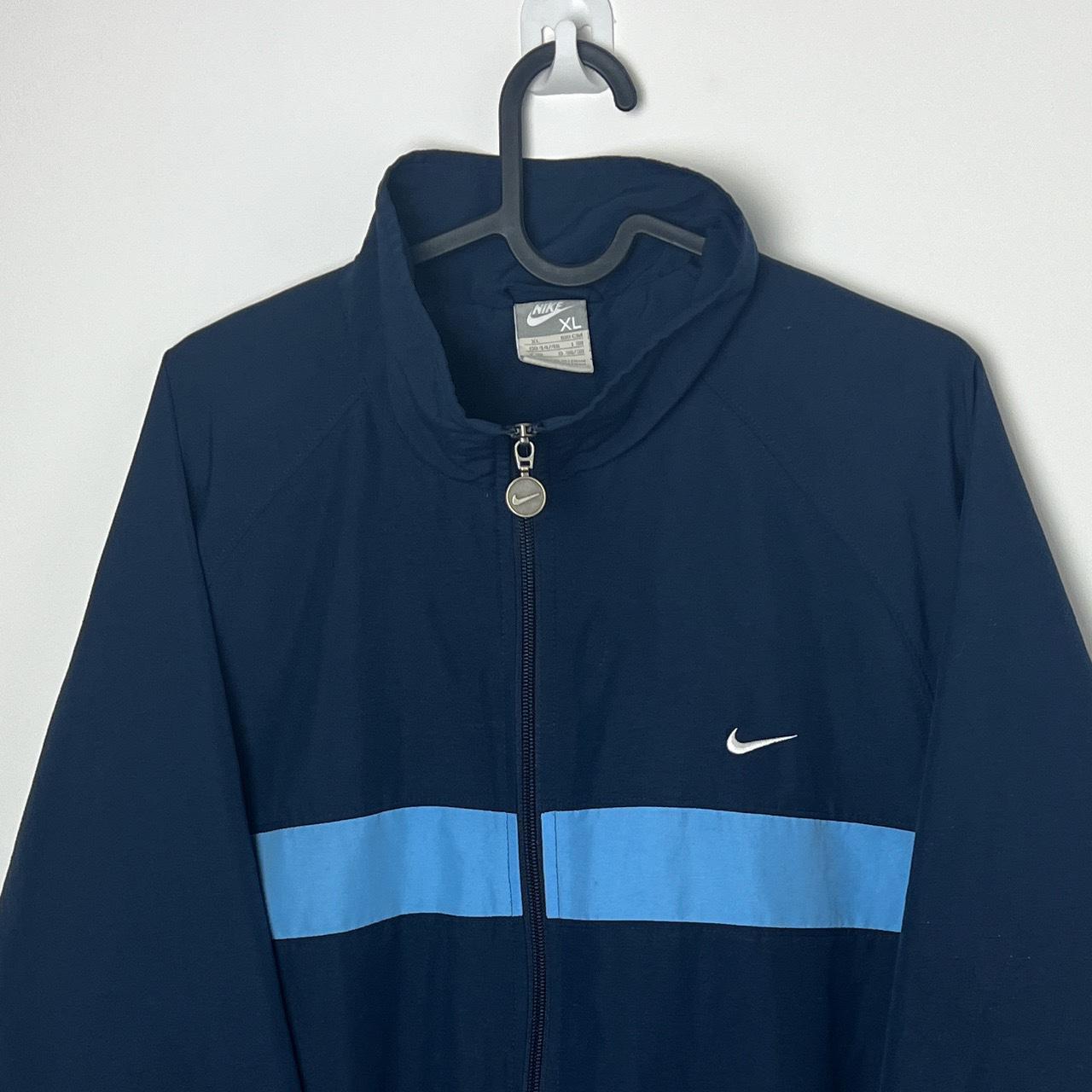 Nike navy and light blue track jacket Nike 340... - Depop