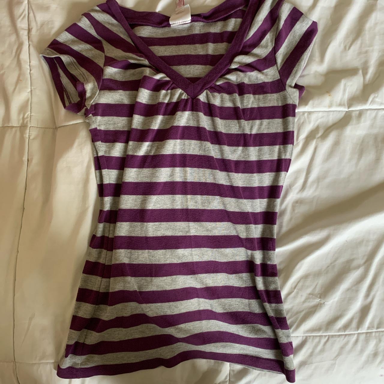 One Step Up Women's Grey and Purple Shirt | Depop