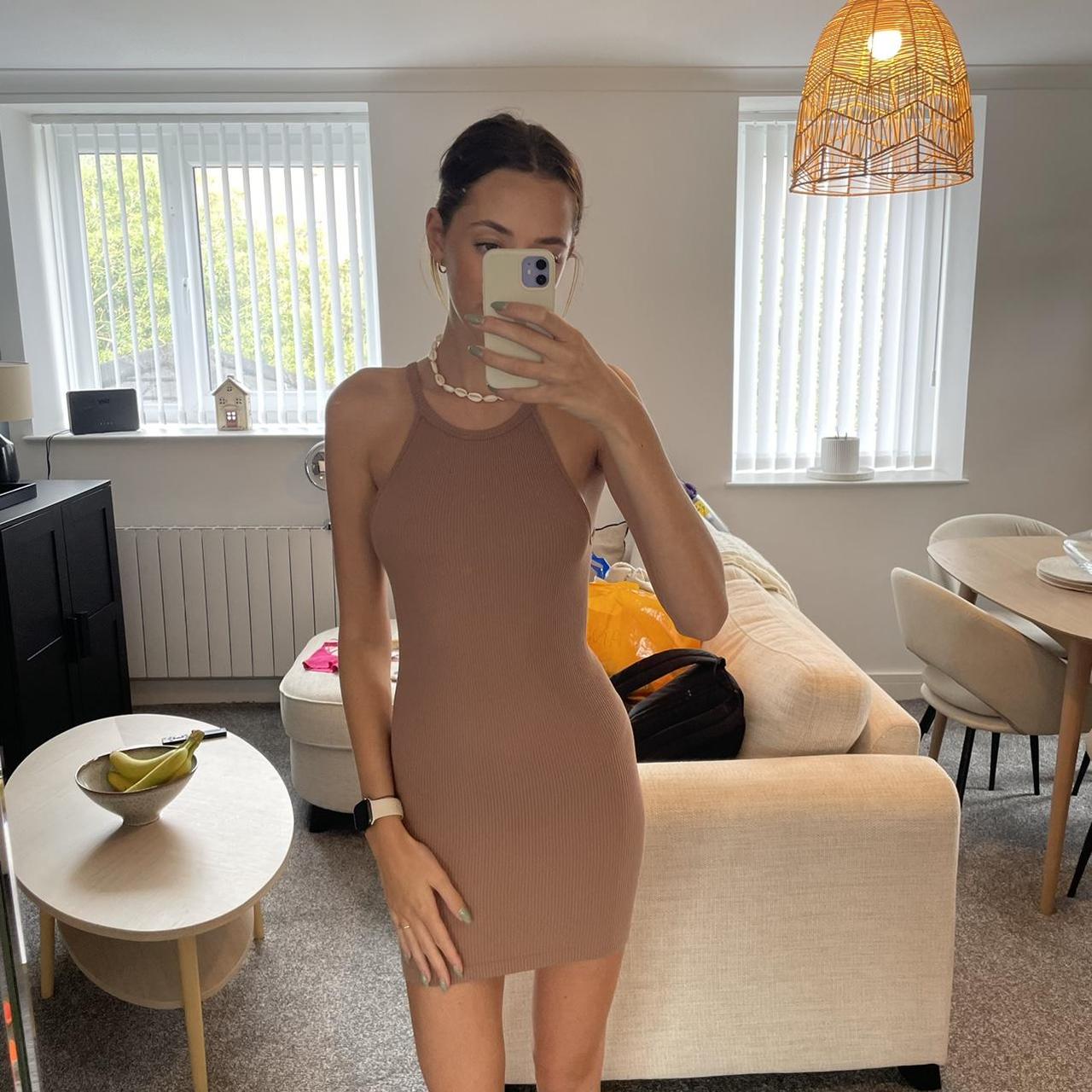 ZARA mauve ribbed bodycon mini dress. Only worn to... - Depop