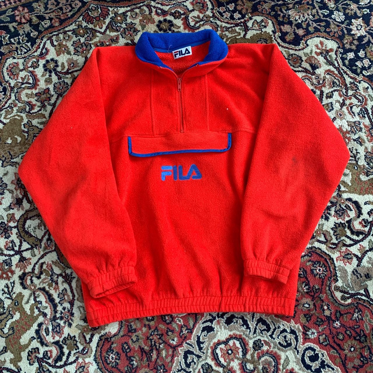 Vintage bright red Fila jacket / fleece Size M 90s,... - Depop