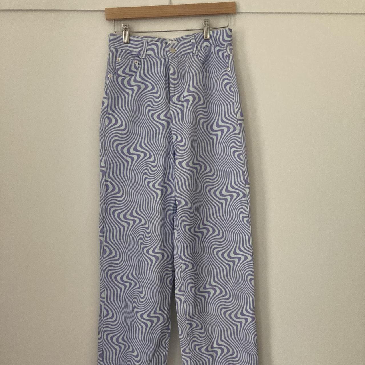 Purple and white swirl patterned jeans - Depop