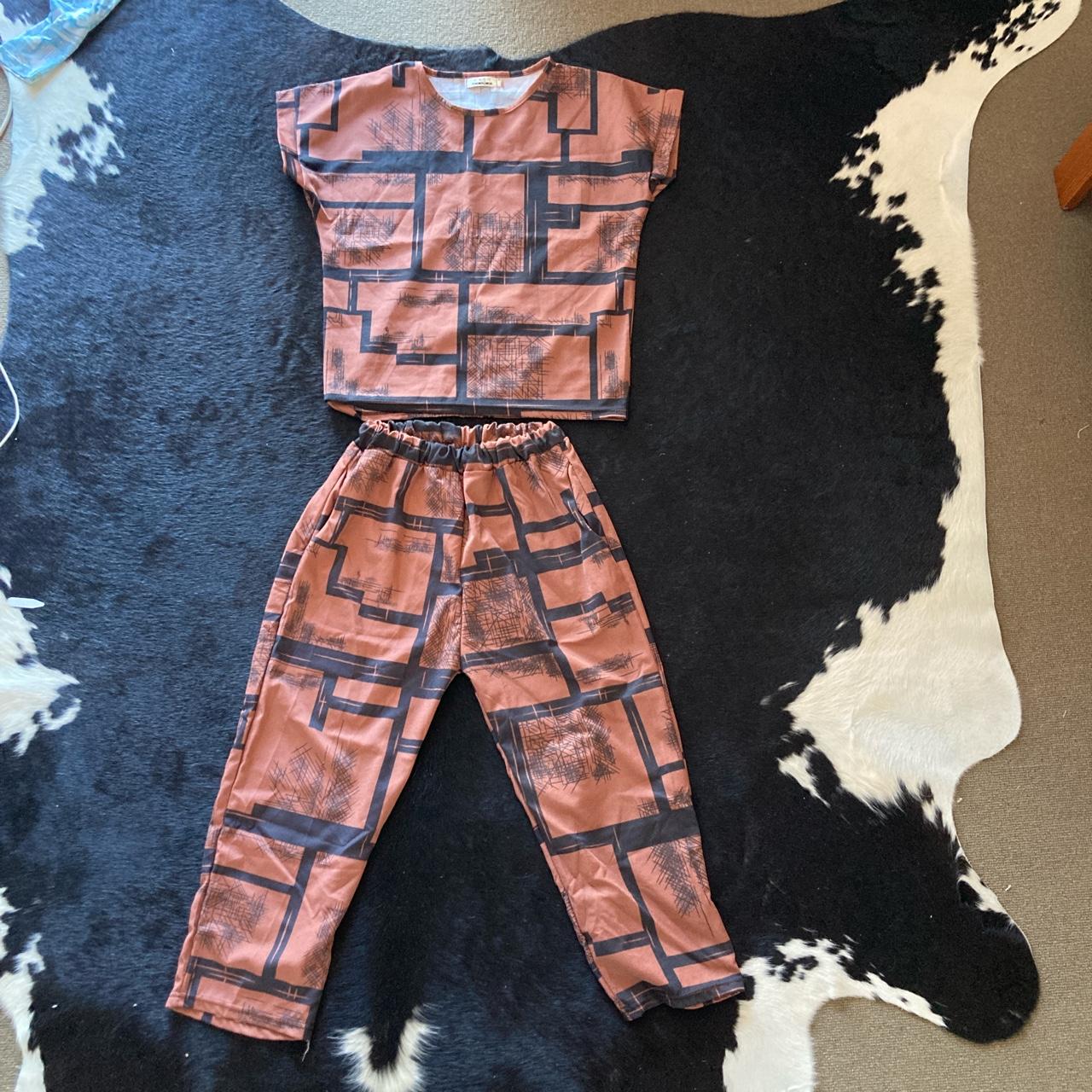 Vintage Co-ord set. Light chocolate brown with black... - Depop