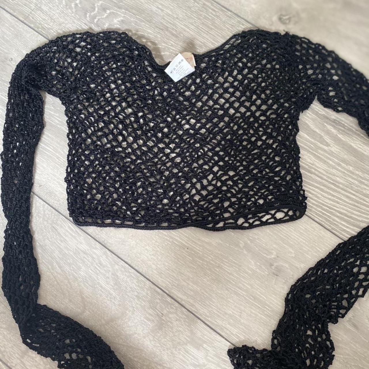 Net long sleeve crop top, perfect to go over a... - Depop