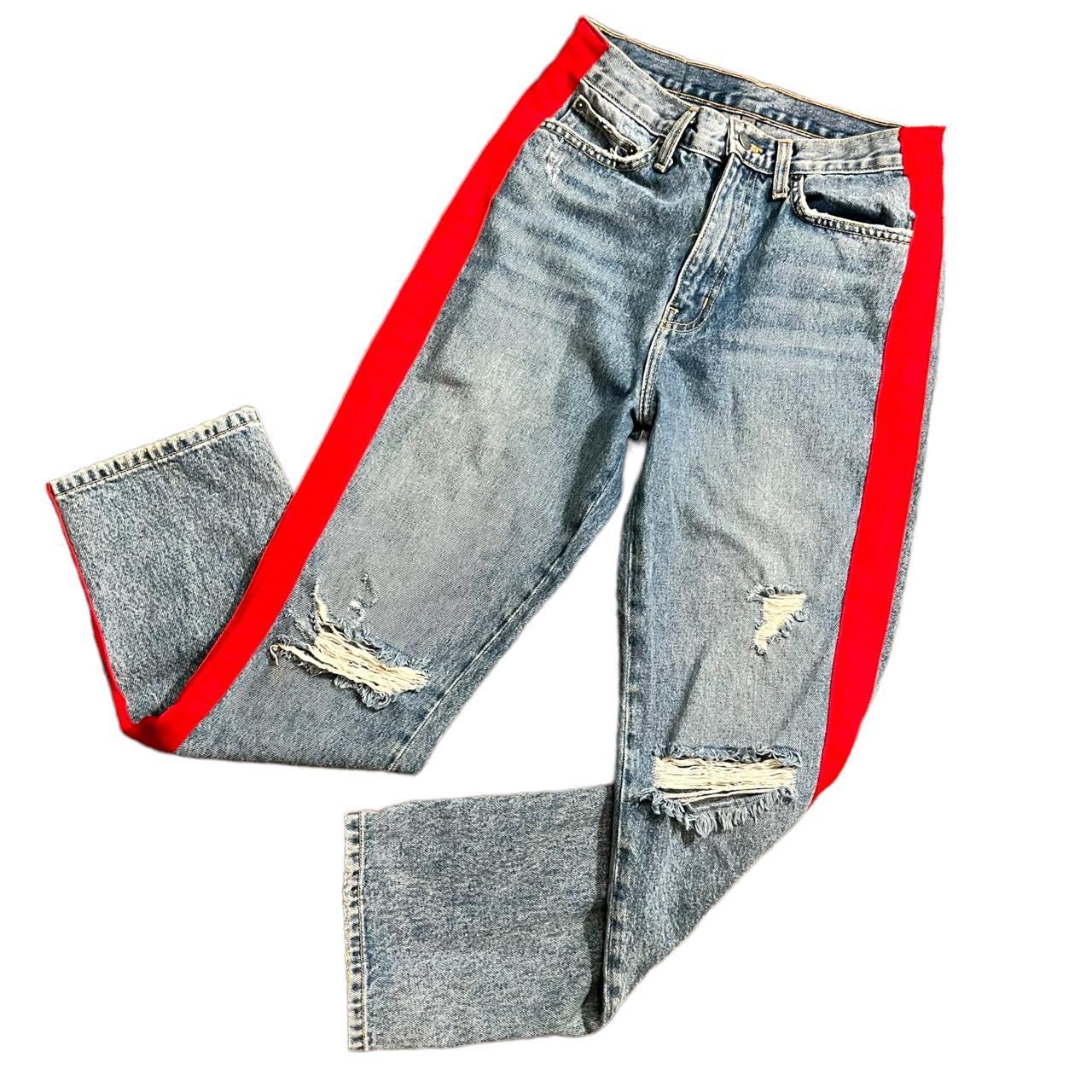 Women's Blue and Red Jeans | Depop