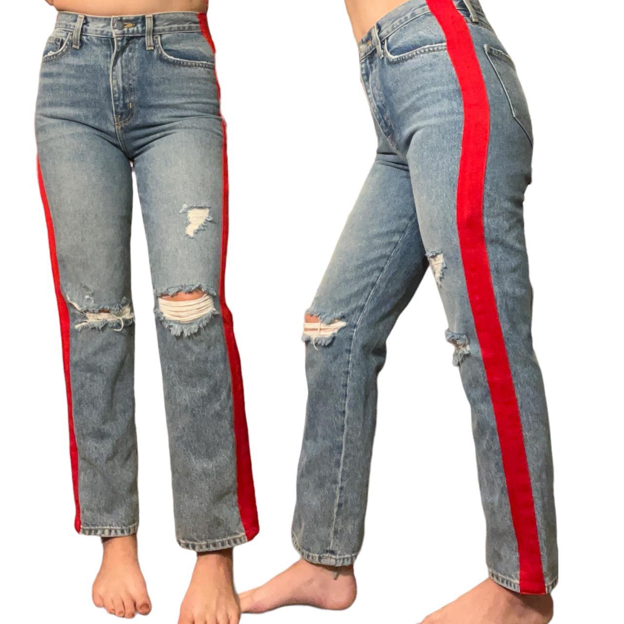 Women's Blue and Red Jeans | Depop