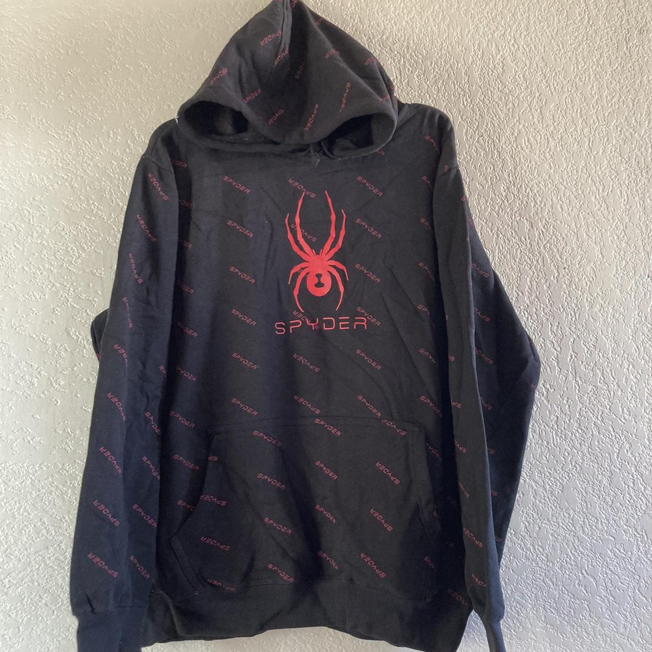 Spyder Chest Logo Allover Print Hoody Black Size... - Depop