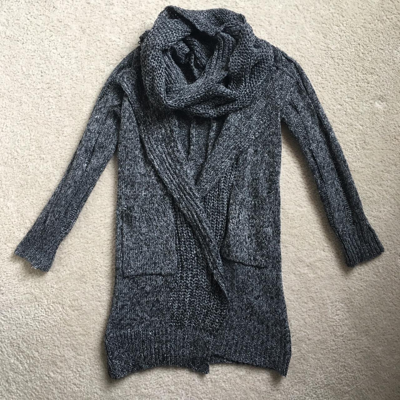 Dark gray marled loose knit chunky cardigan. Has... - Depop