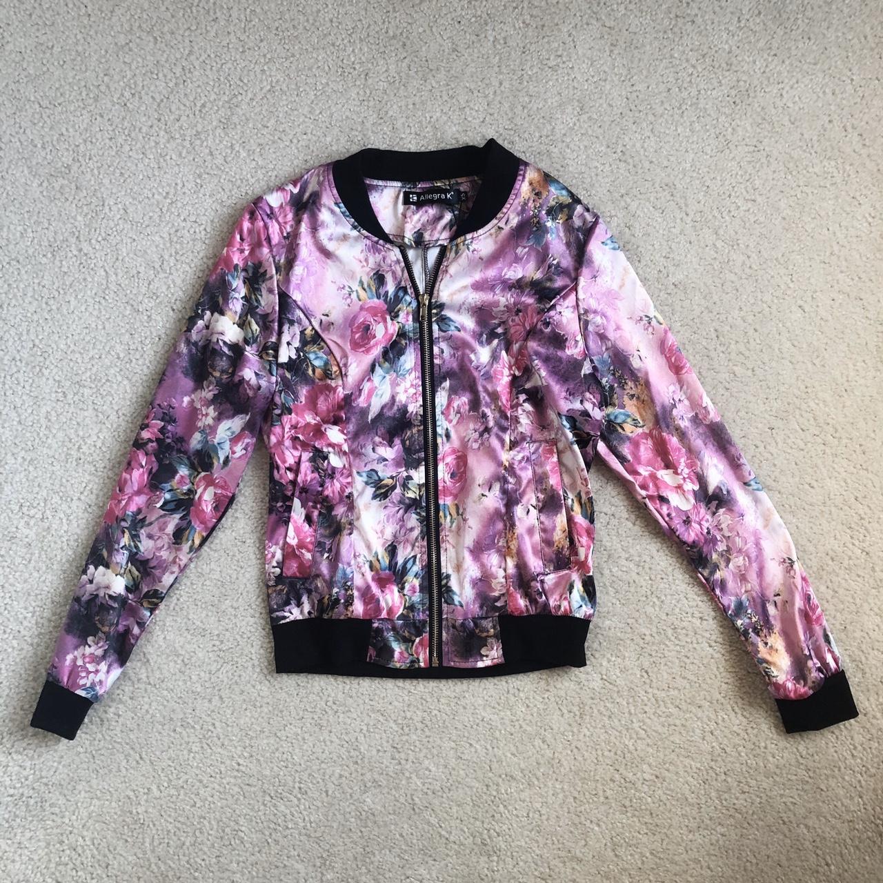 NWT silky floral bomber jacket, size XS. Pink and... - Depop