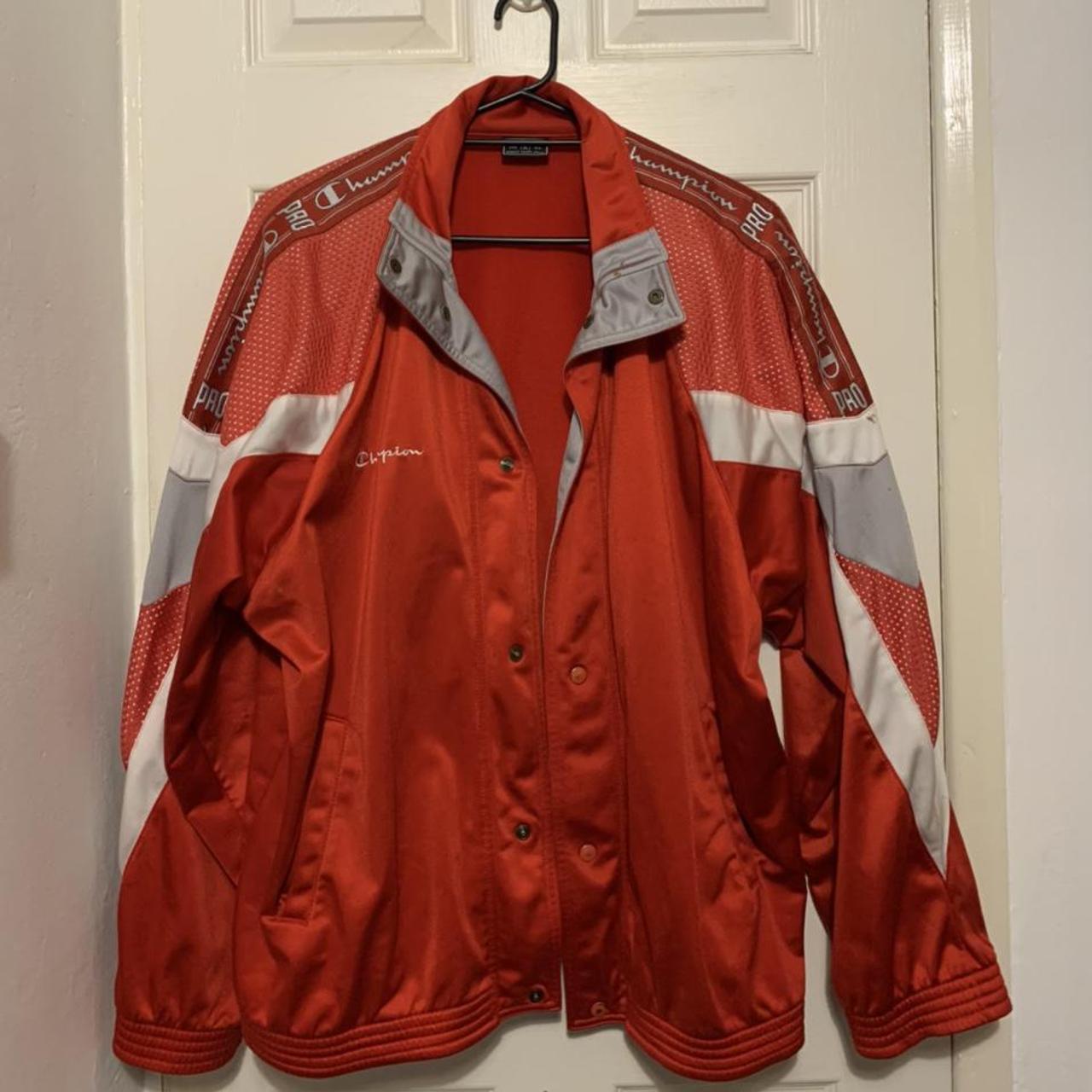 Vintage Red Champion Streetwear Jacket Size:... - Depop