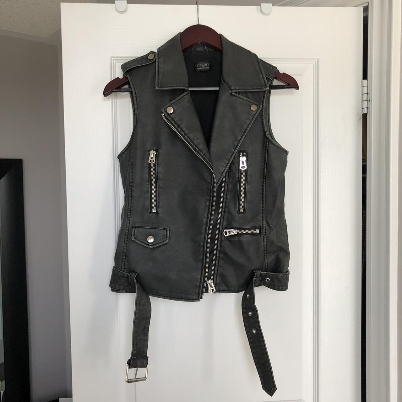 Topshop faux leather vest, black, size US 4 Worn... - Depop