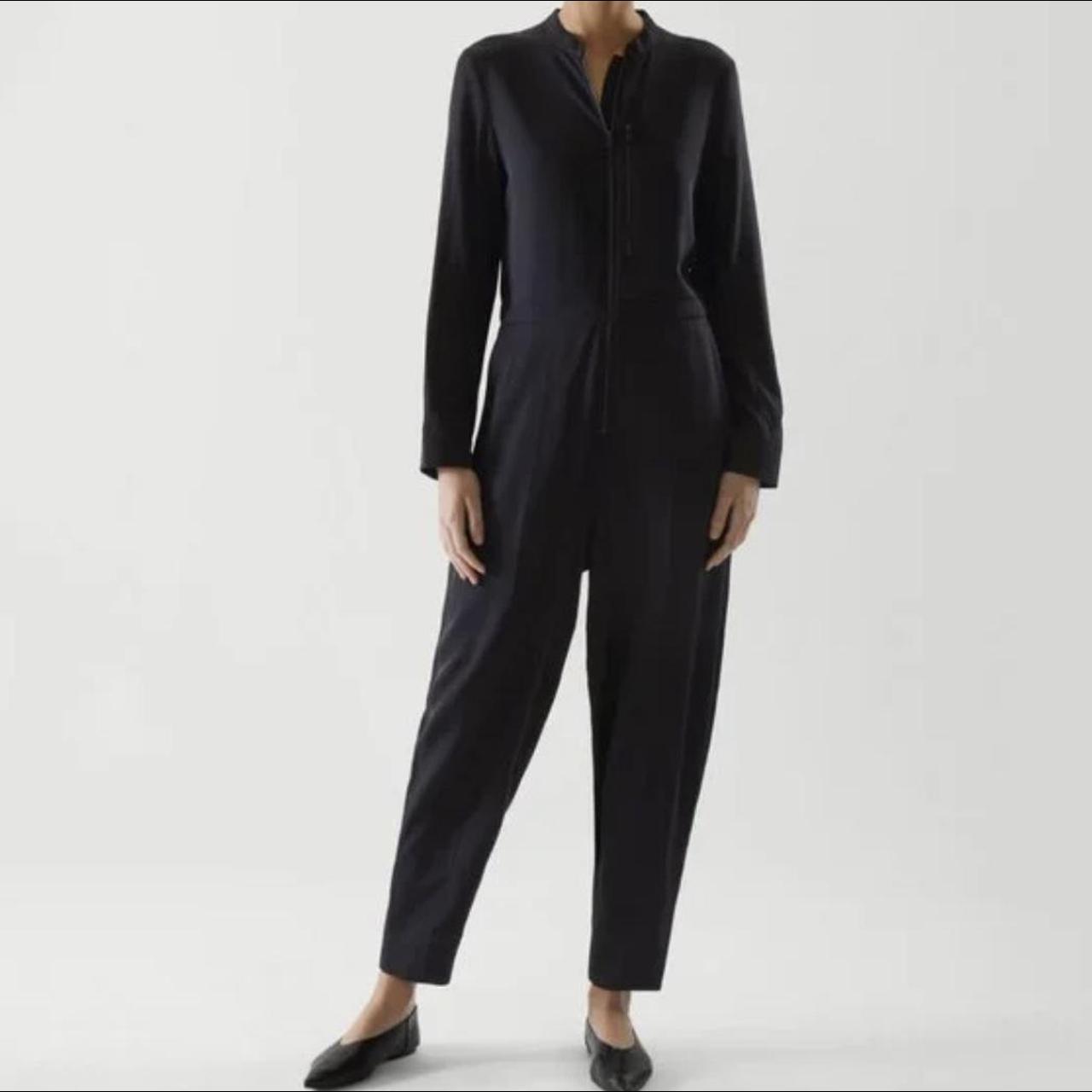 COS navy zip-up jumpsuit with waist belt -Size... - Depop