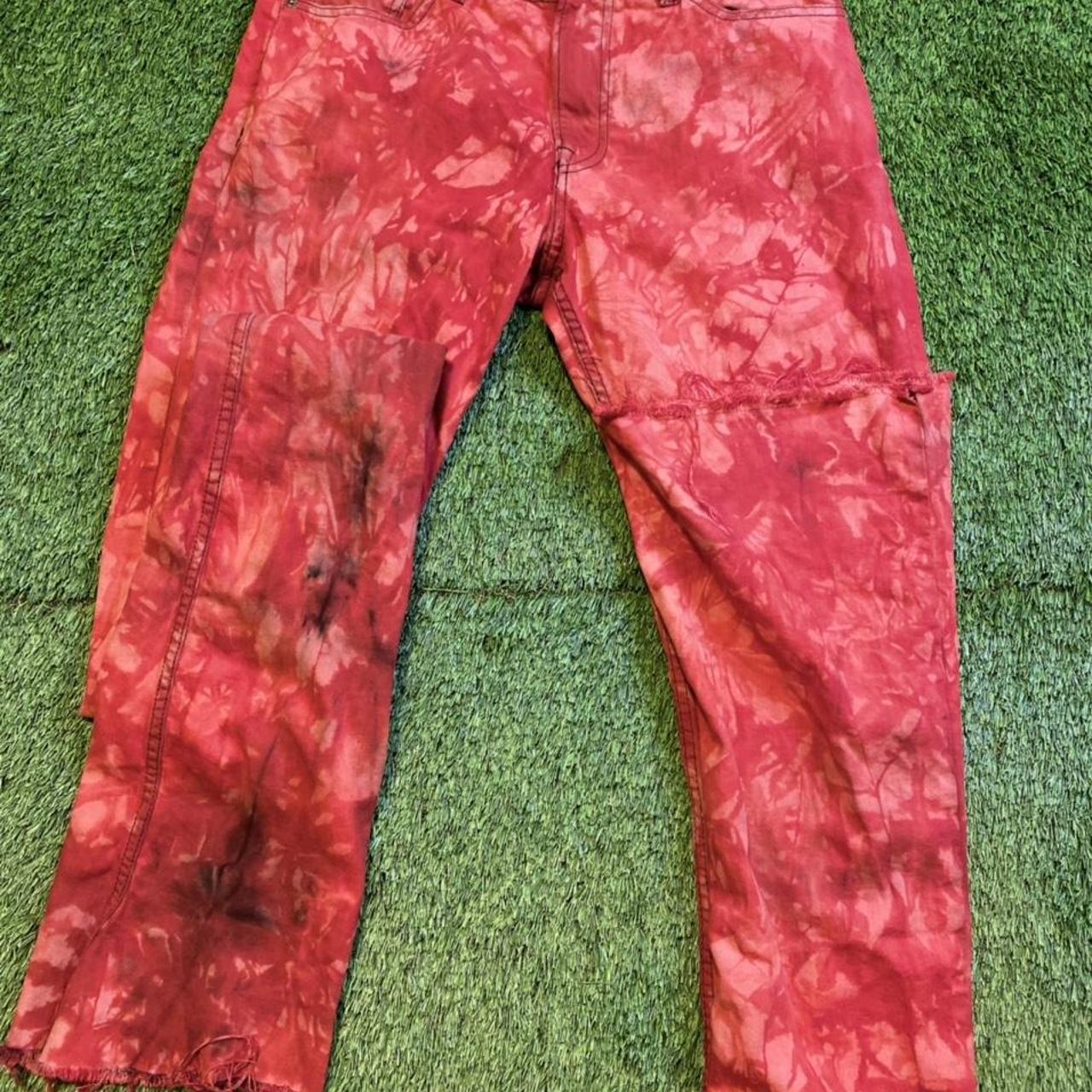 Custom solar red stacked denim , waist is originally... - Depop