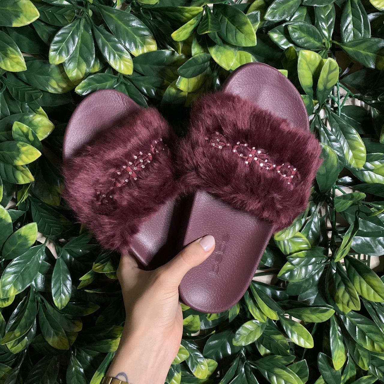 NWOT Burgundy Bebe Fur Slides Never worn, no... - Depop