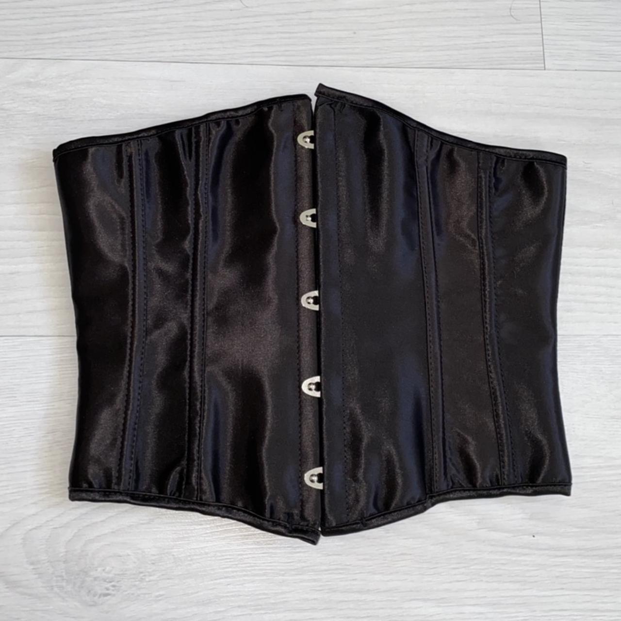Black corset, satin underbust corset, 14 bones,... - Depop