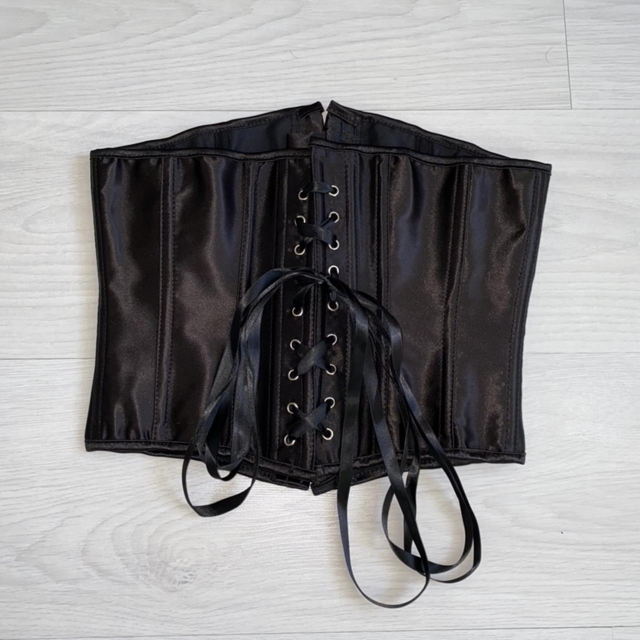 Black corset, satin underbust corset, 14 bones,... - Depop