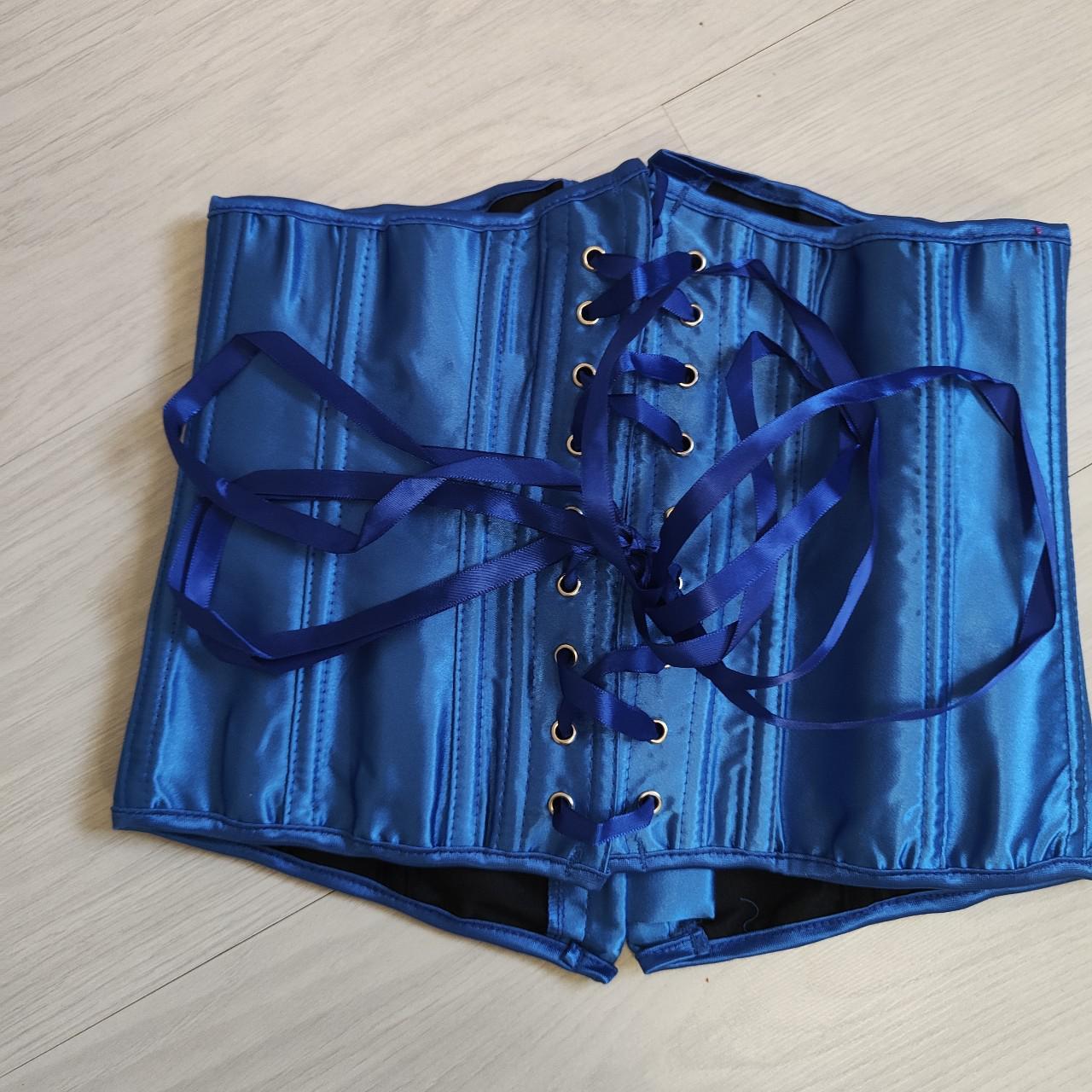 Blue corset, satin underbust corset, 14 bones, great... - Depop