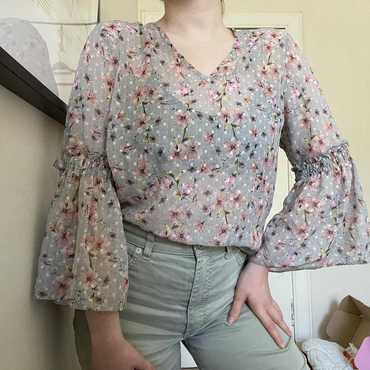 Slighty sheer floaty floral blouse top from... - Depop