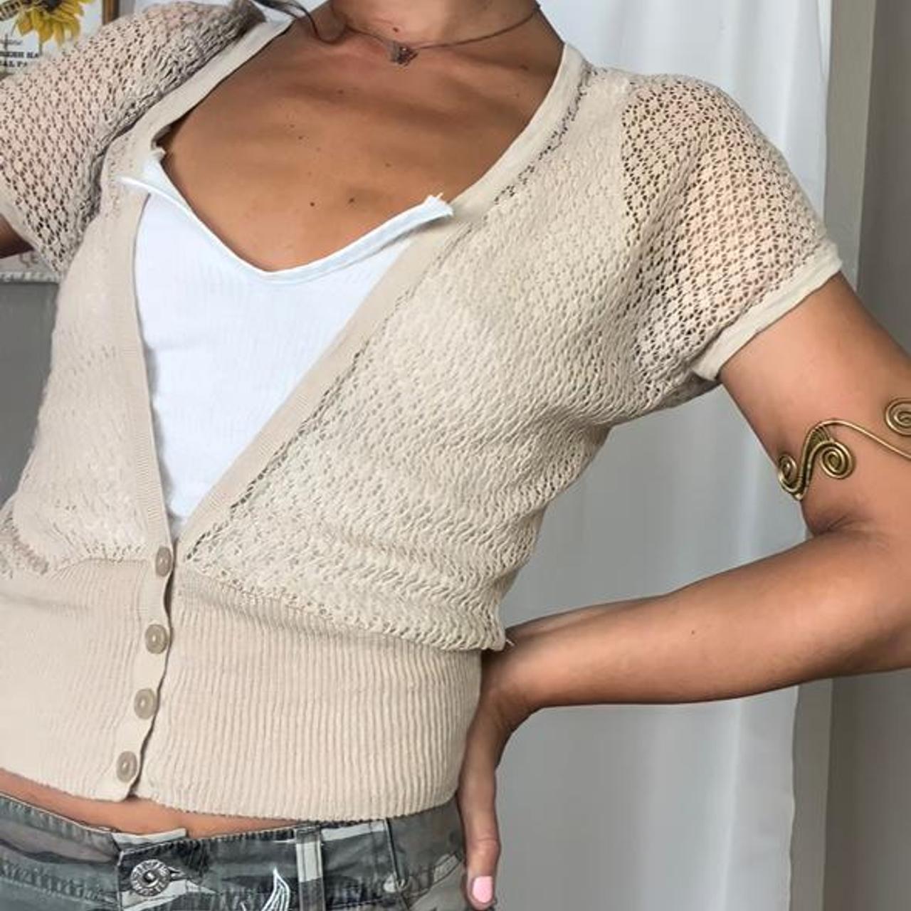 Sheer Knit Short Sleeve Cardigan Brand: Halogen,... - Depop