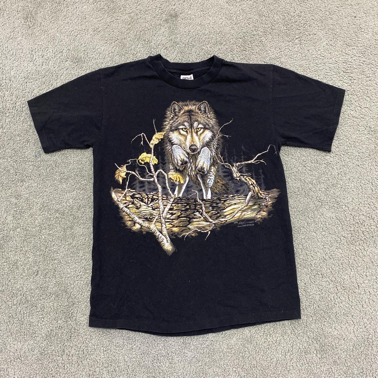 Vintage 90s charging wolf single stitch graphic t... - Depop