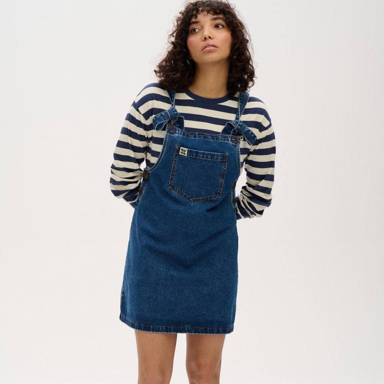 Mini Pini Dress: ORGANIC DENIM - Mid Wash Blue -... - Depop