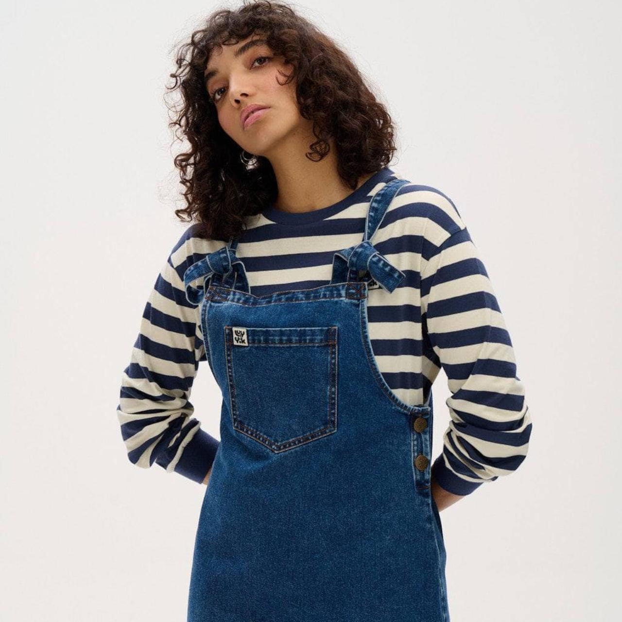 Mini Pini Dress: ORGANIC DENIM - Mid Wash Blue -... - Depop