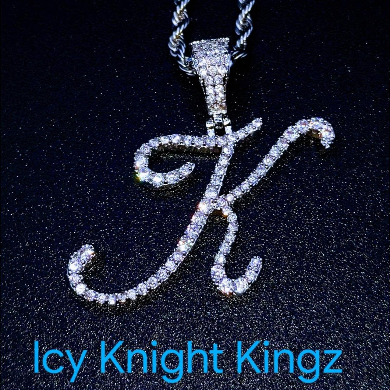 Brand New Icy Silver Finish Initial K Pendant +... - Depop