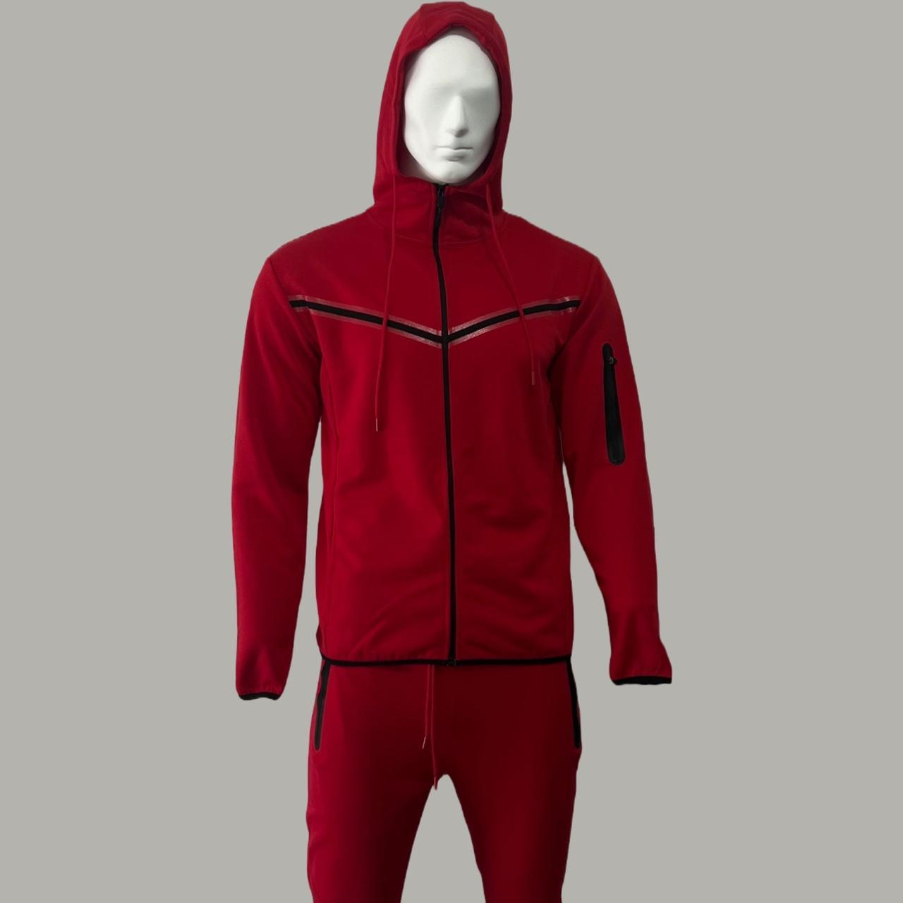 Men’s Red Tech Fleece Full-Zip Hoodie Jogging Set... - Depop