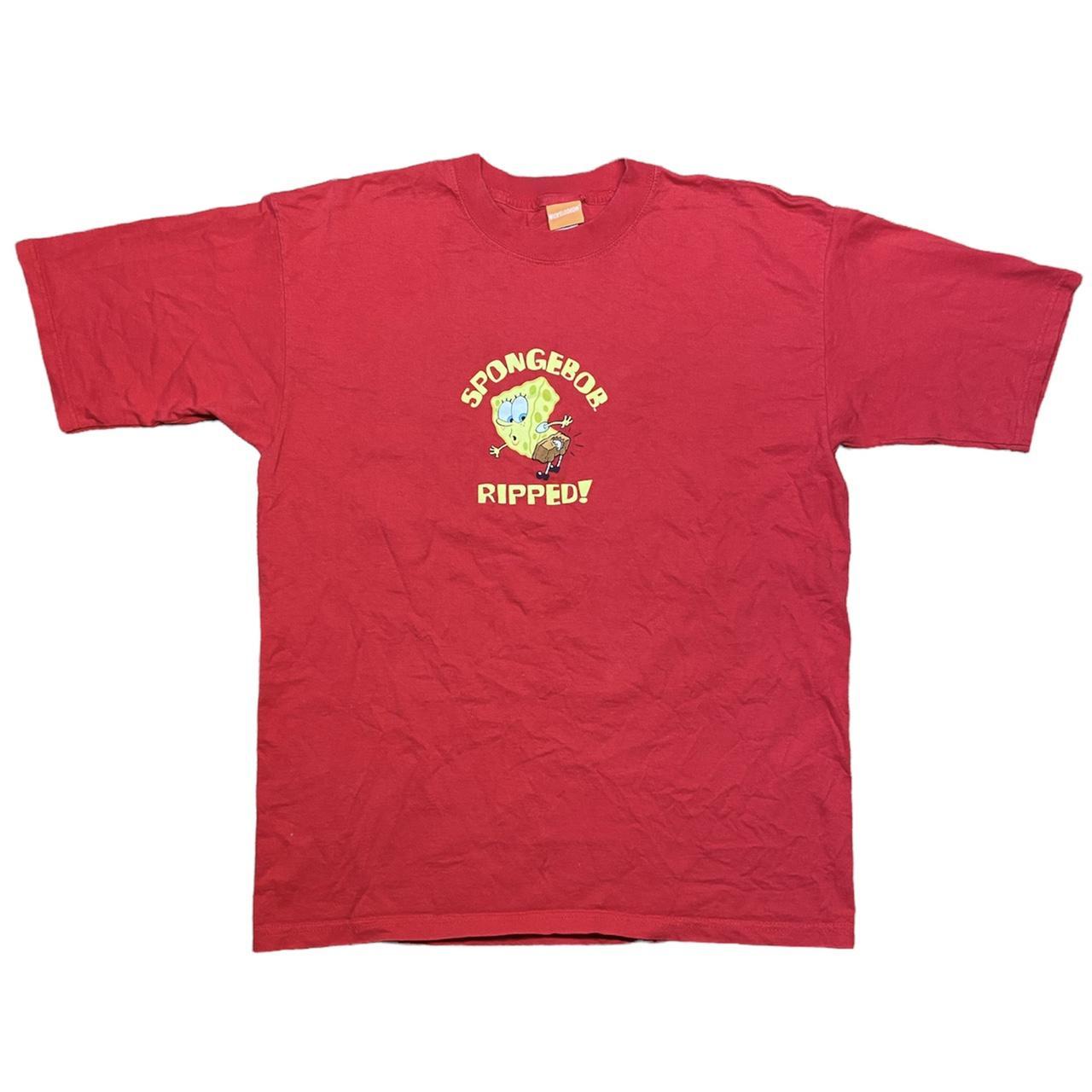 VINTAGE Red Spongebob Squarepants “Ripped” Tee (size... - Depop