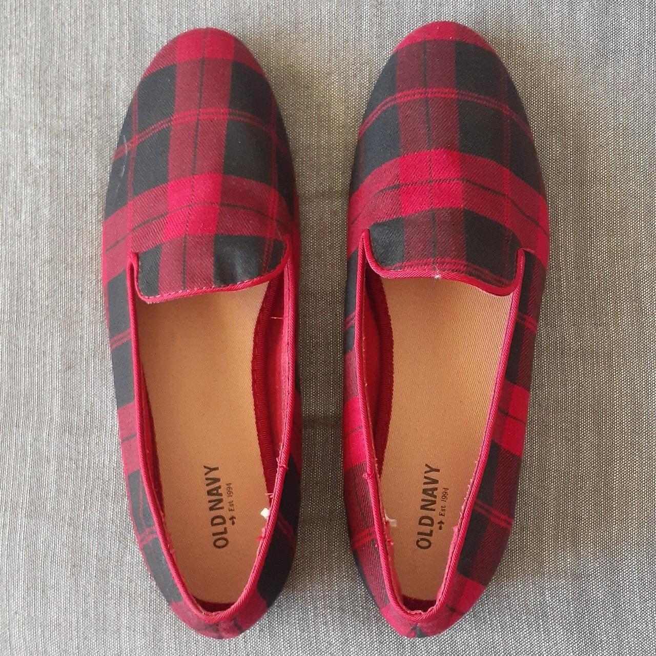 ️ Old Navy red & black plaid loafer flats. ️... - Depop