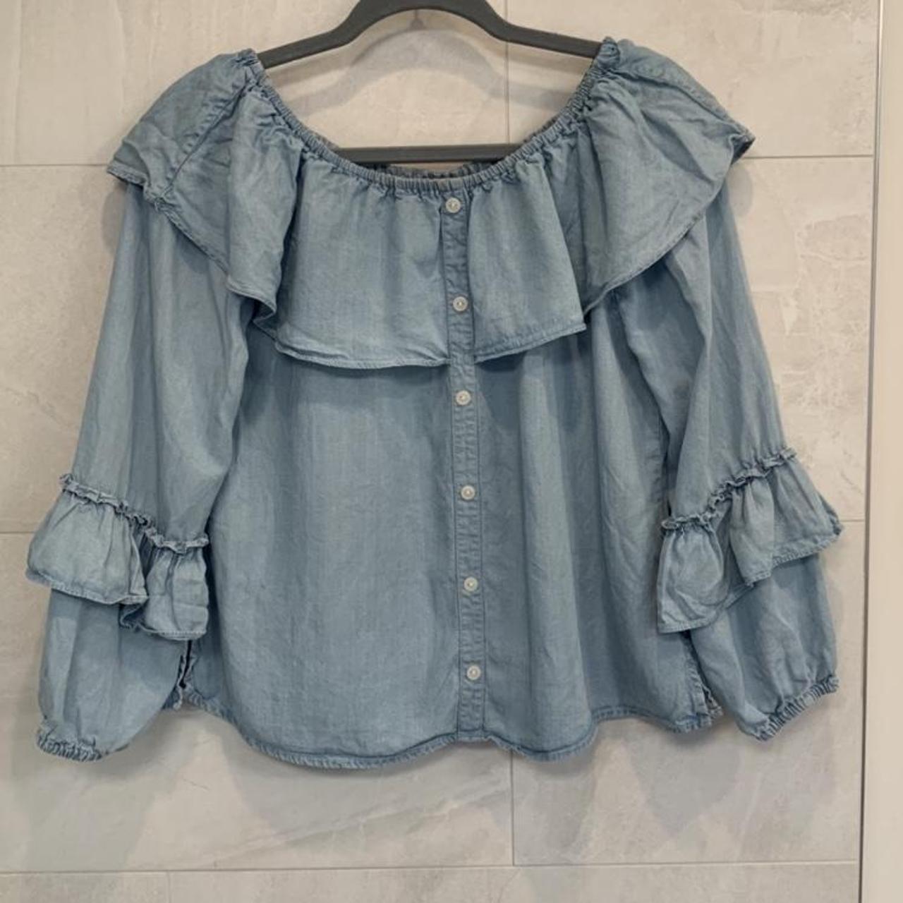 Sanctuary “denim” ruffle shirt, ruffle detail on... - Depop
