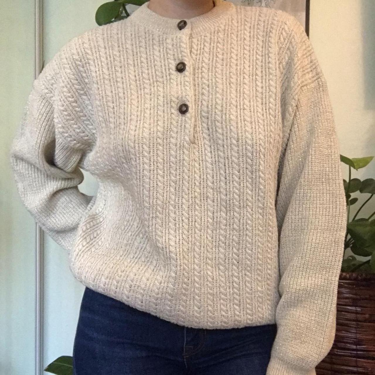 vintage Italian made cream sweater with gold threads... - Depop