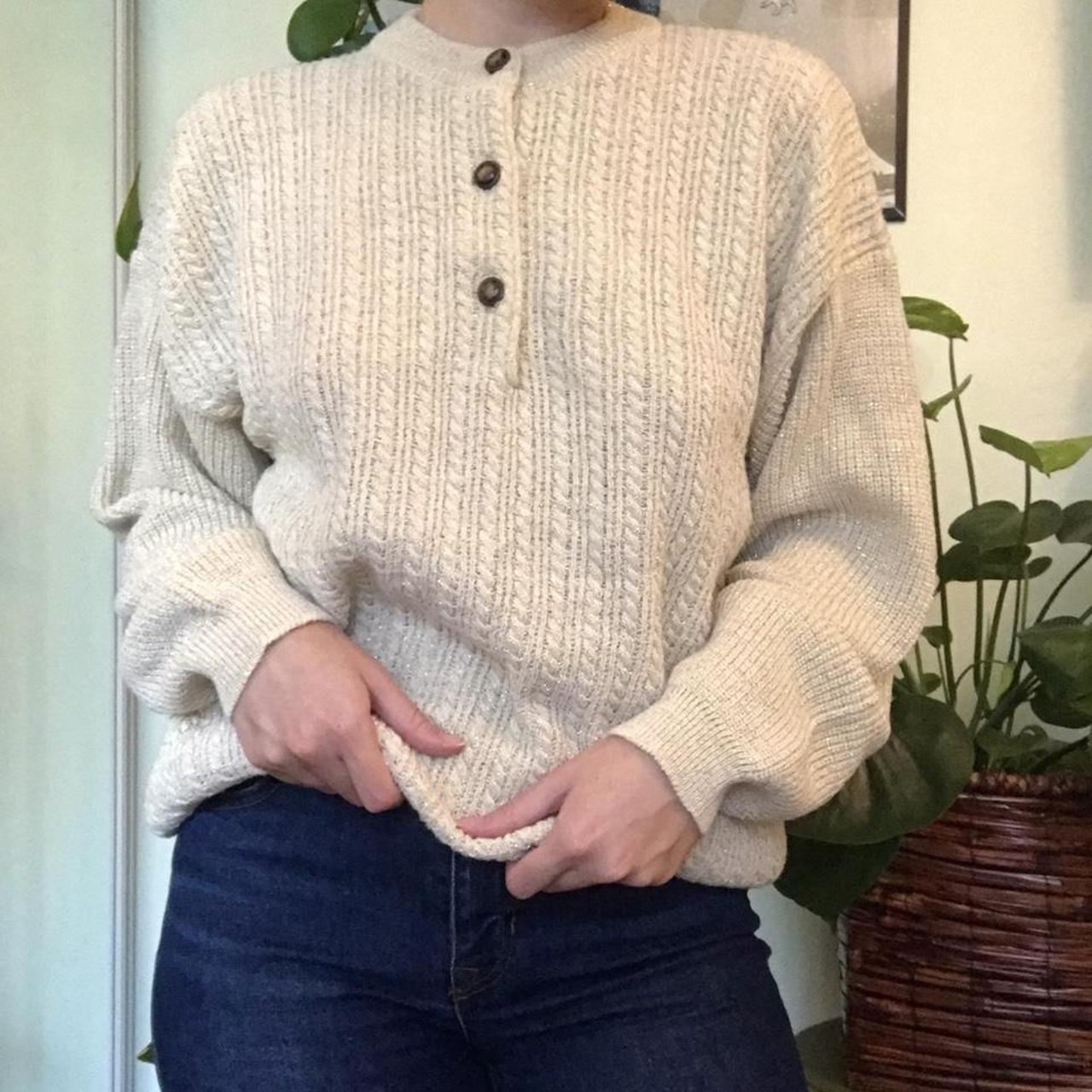 vintage Italian made cream sweater with gold threads... - Depop