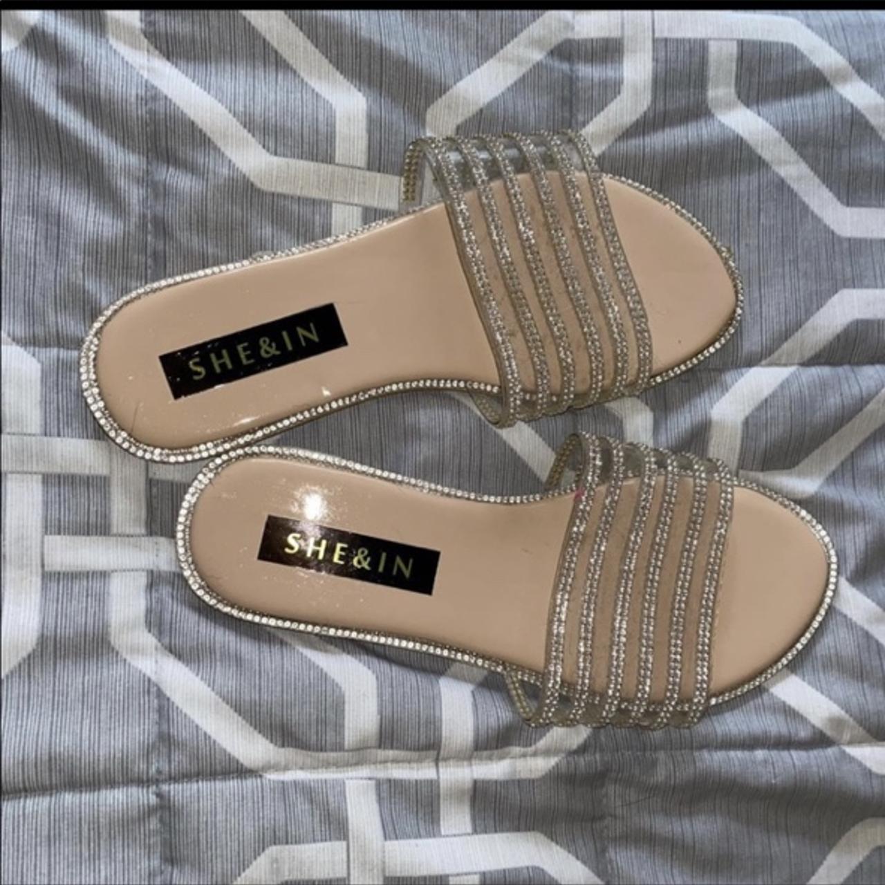 Shein sandals slides with rhinestones brand new size 5 - Depop