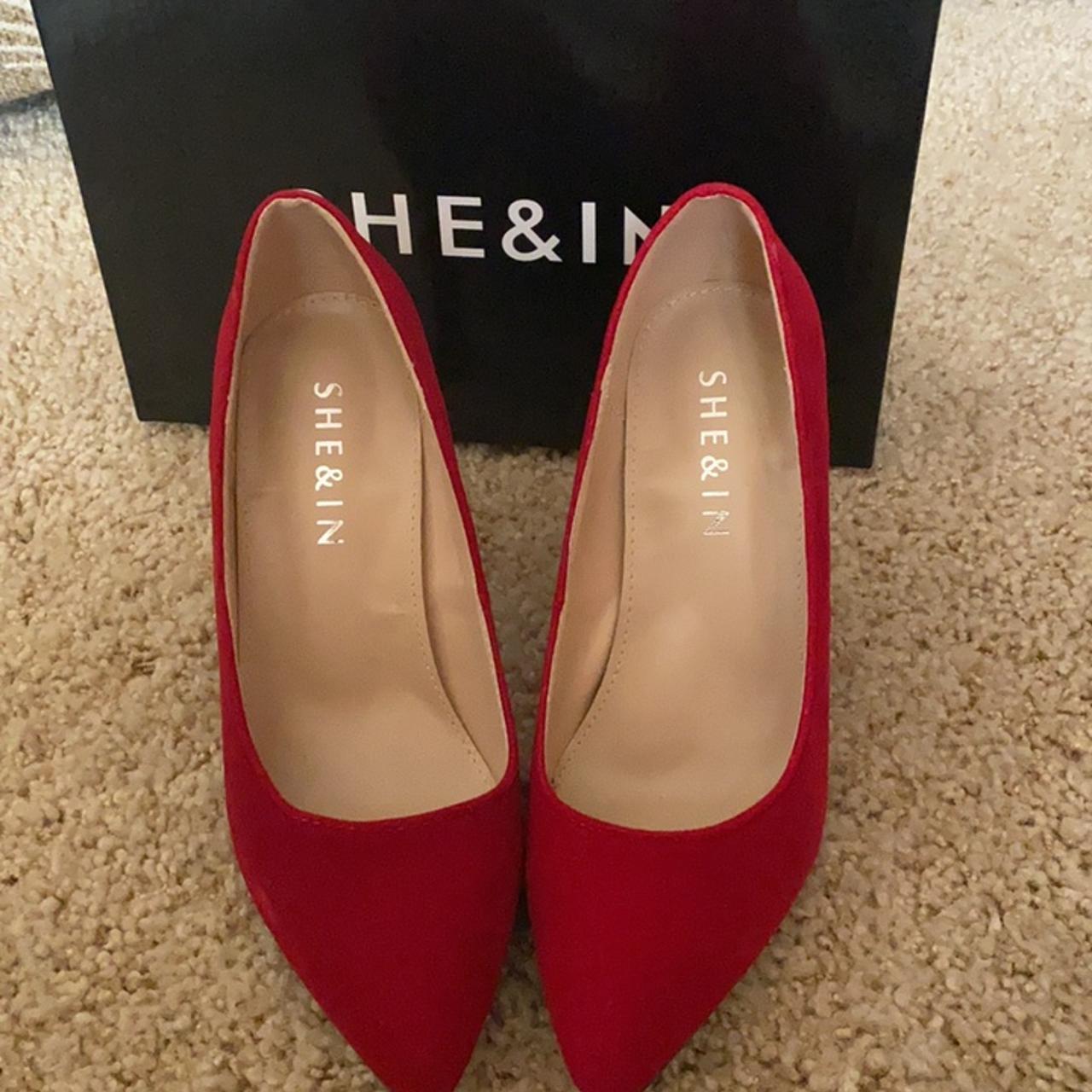 Red velvet heels from shein. Brand new. Size 5 us - Depop