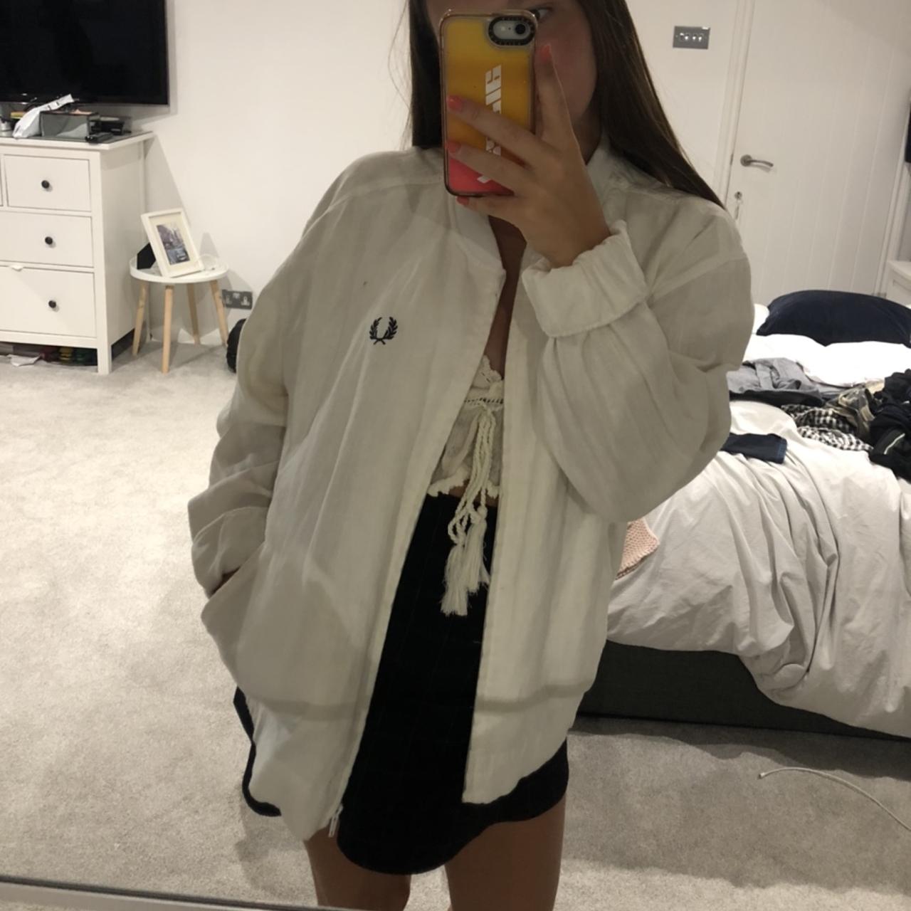 Vintage Fred Perry white tennis / bomber jacket.... - Depop