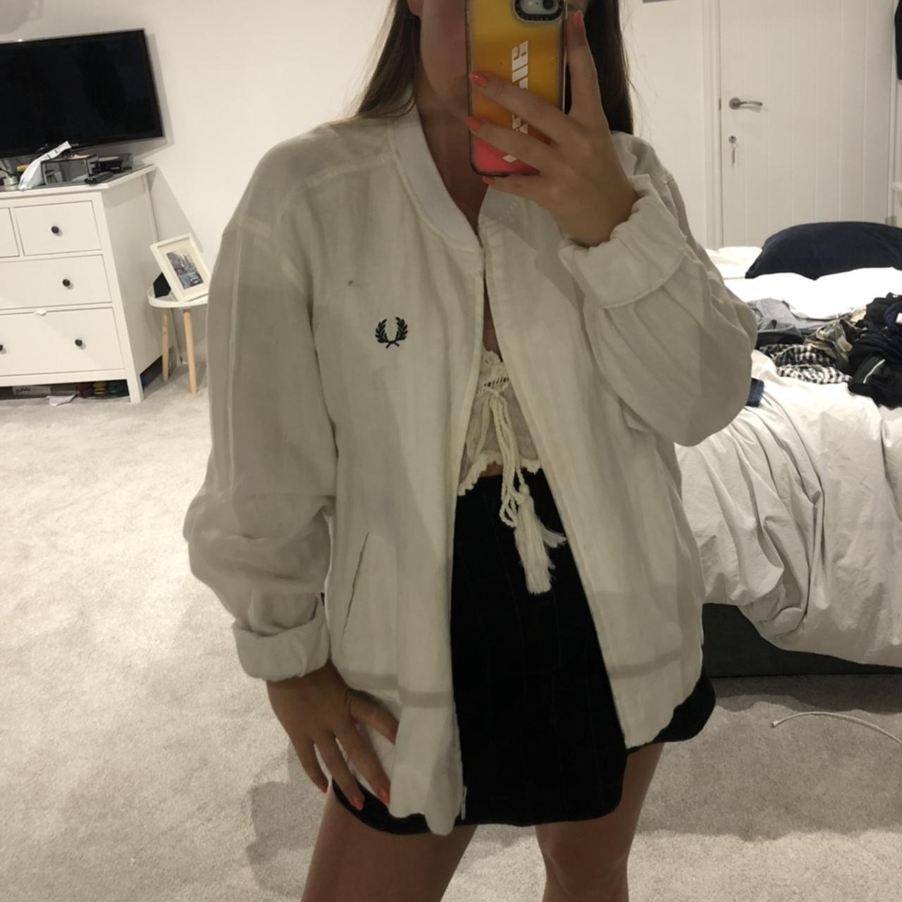 Vintage Fred Perry white tennis / bomber jacket.... - Depop