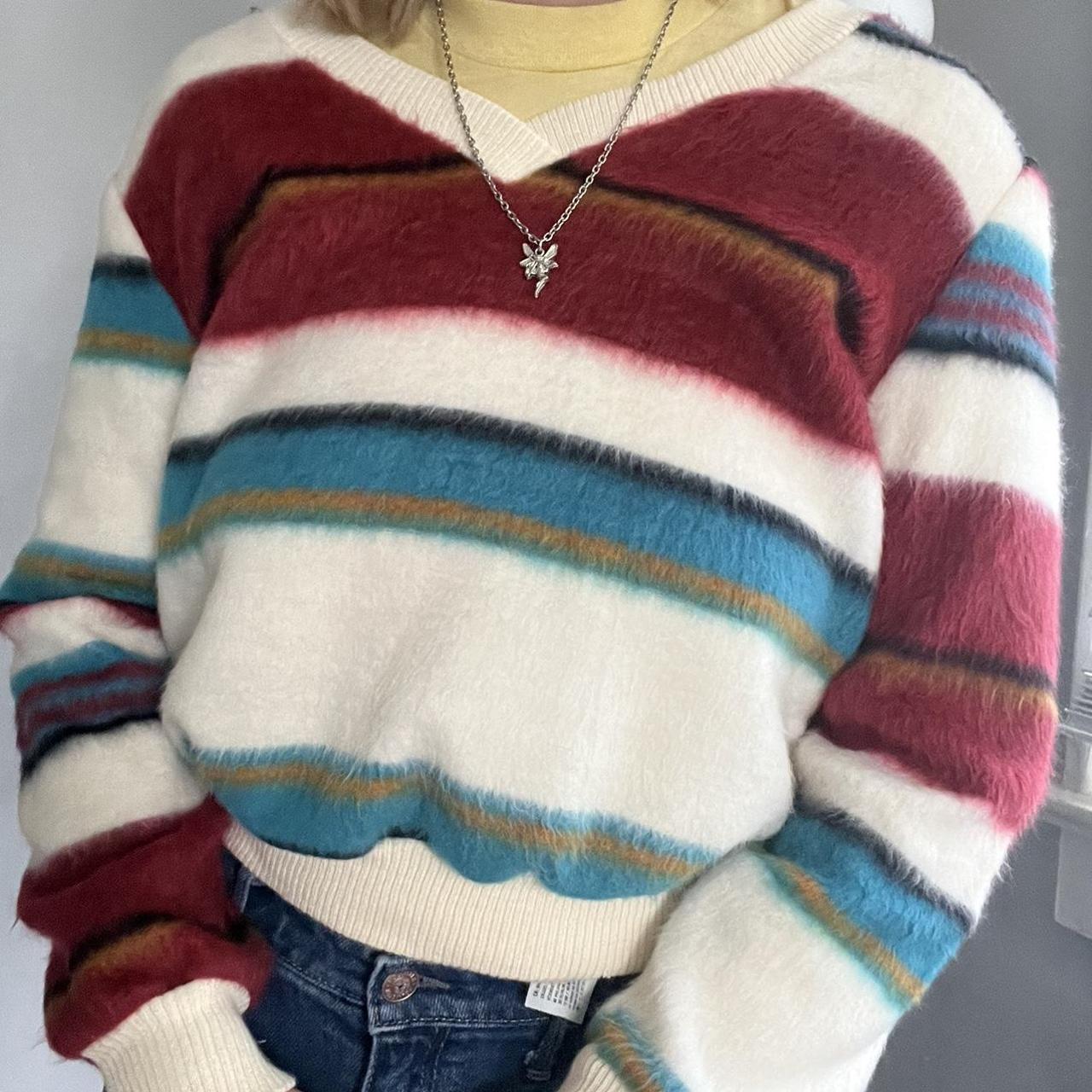 1970s Changing Scene Stripe Sweater 𝙲𝚘𝚗𝚍𝚒𝚝𝚒𝚘𝚗 ☮︎︎... - Depop