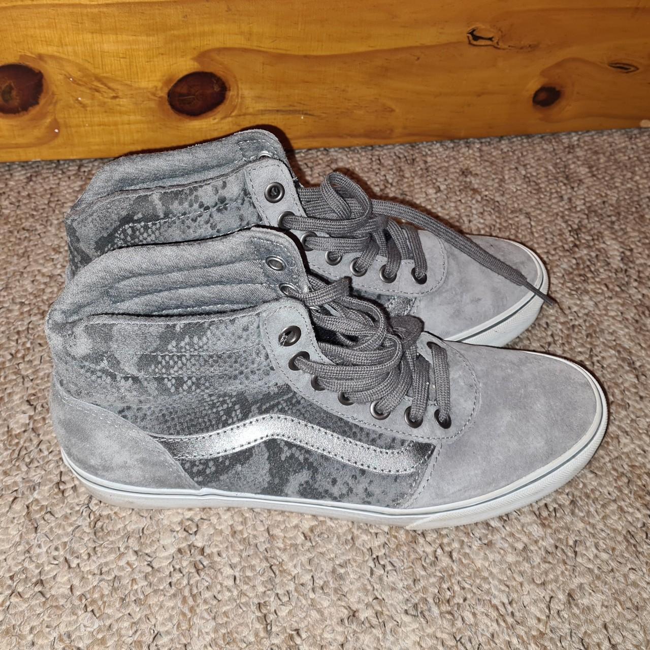 Grey suede high top vans metallic vans stripe... - Depop