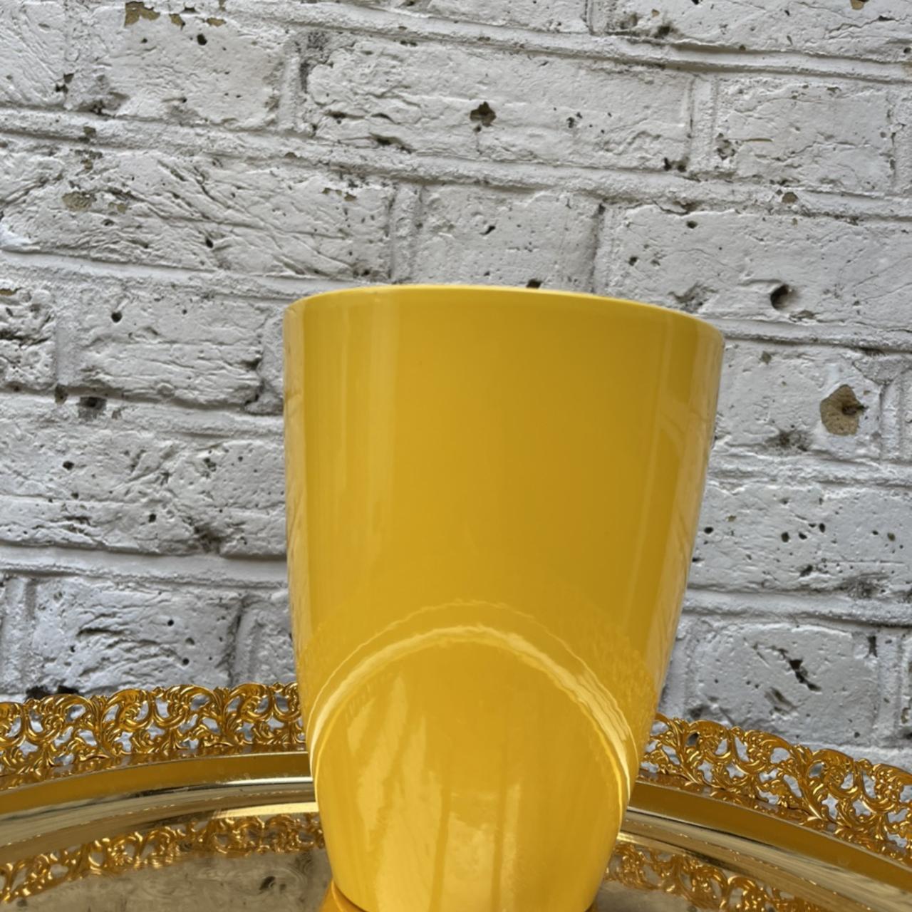 Yellow ceramic pot - 12cm diameter - indoor plant... - Depop