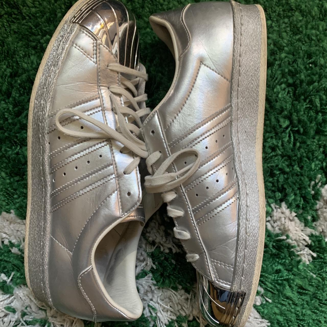 Adidas metallic shell toe in silver size 10.5 worn... - Depop