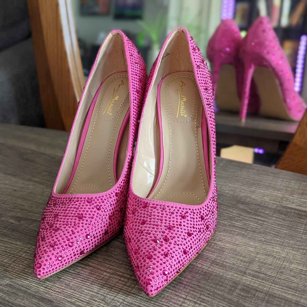 These are gorgeous pink rhinestone heels by Anne... - Depop