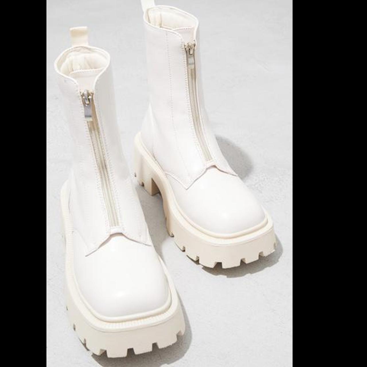 Cream chunky zip from platform boots from PLT UK... - Depop