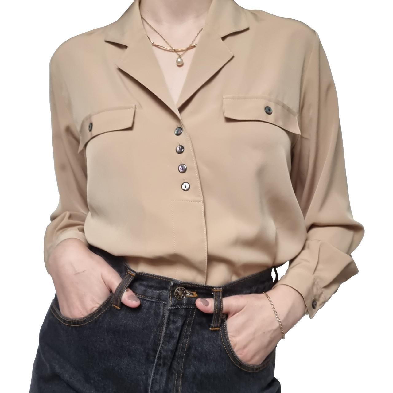 Gorgeous camel coloured vintage blouse from... - Depop