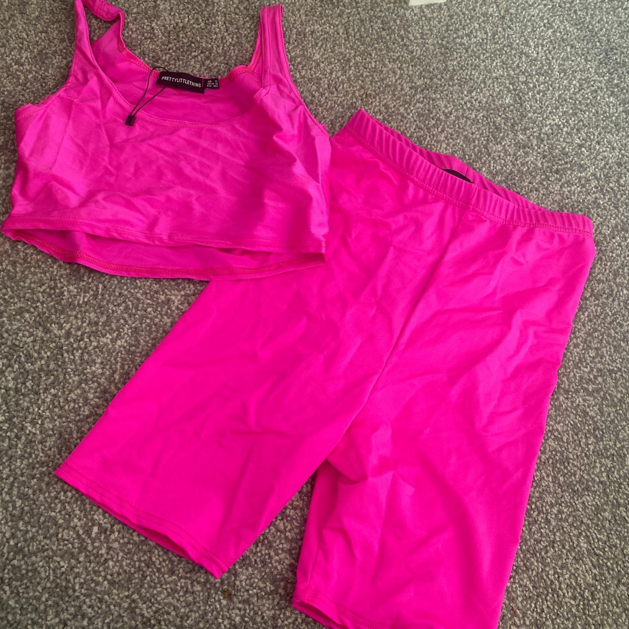 PLT neon short and crop top set Top size 8 Bottoms... - Depop