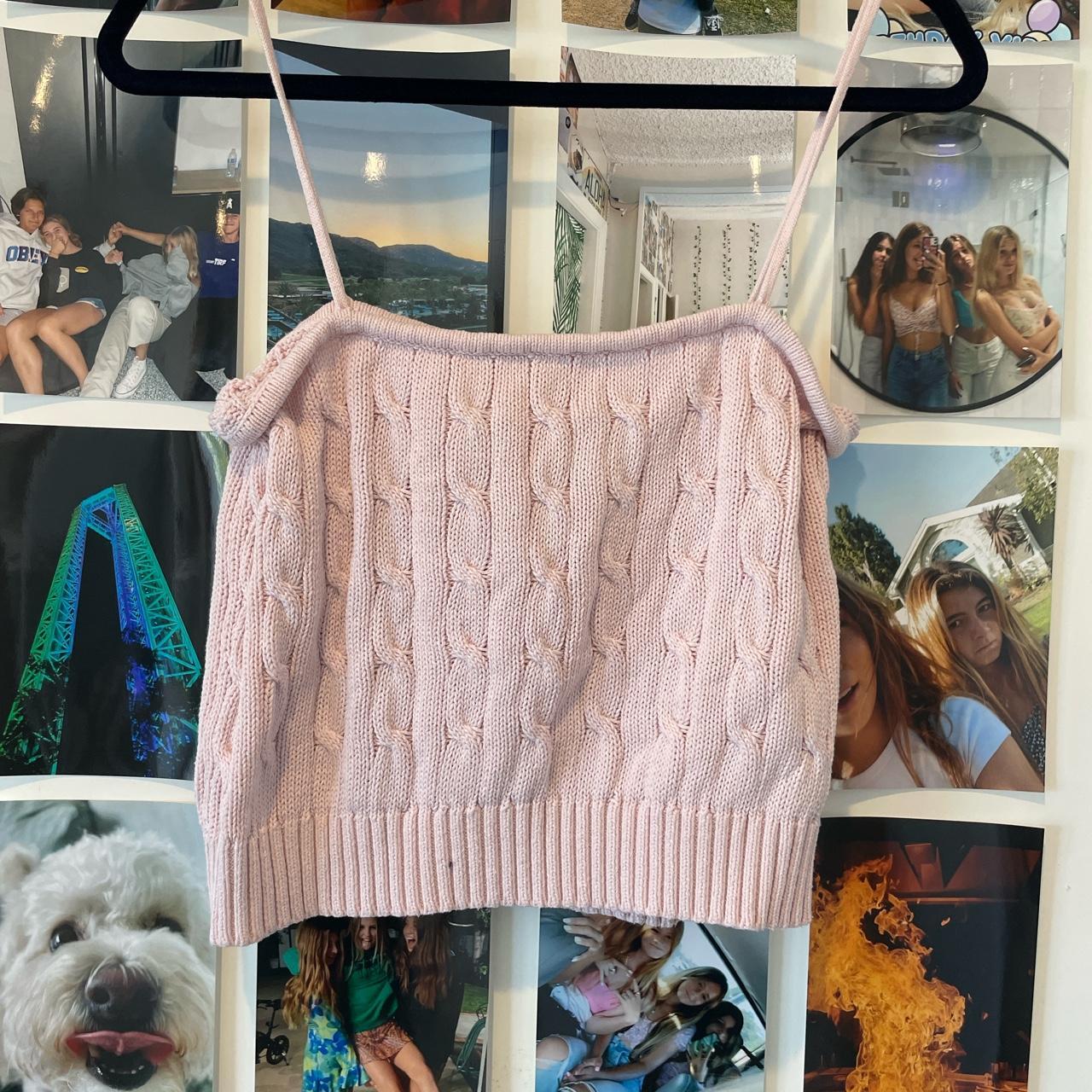 baby pink knitted brandy tank - one size - barely... - Depop