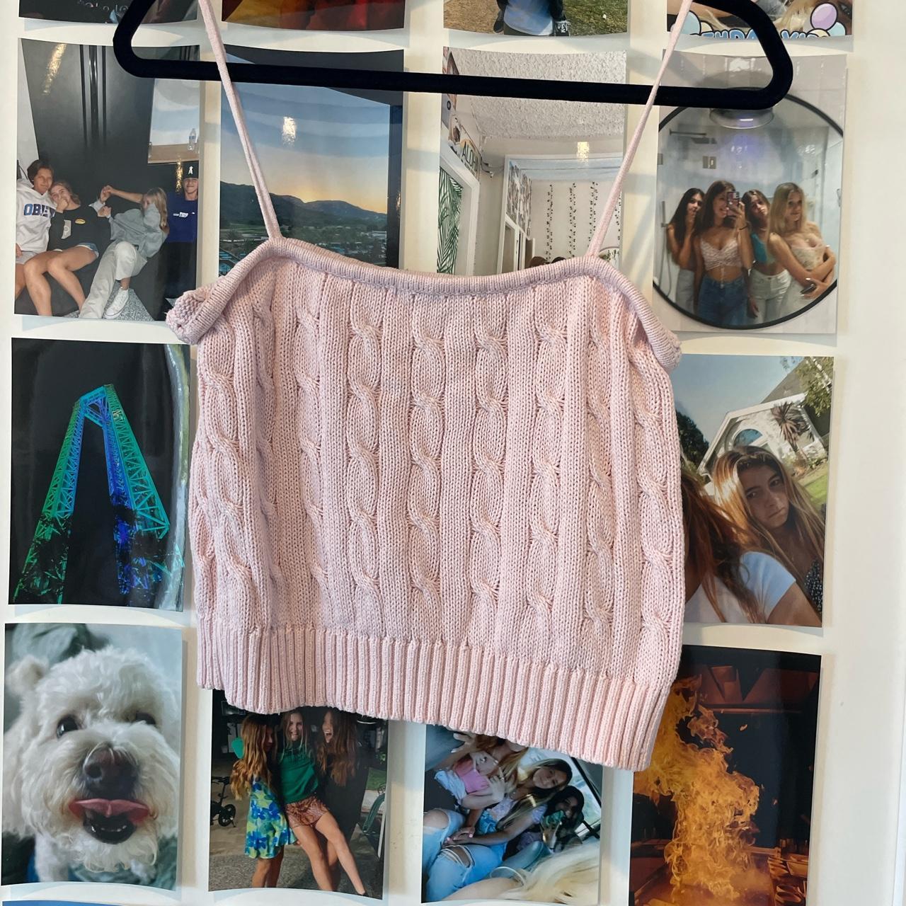 baby pink knitted brandy tank - one size - barely... - Depop